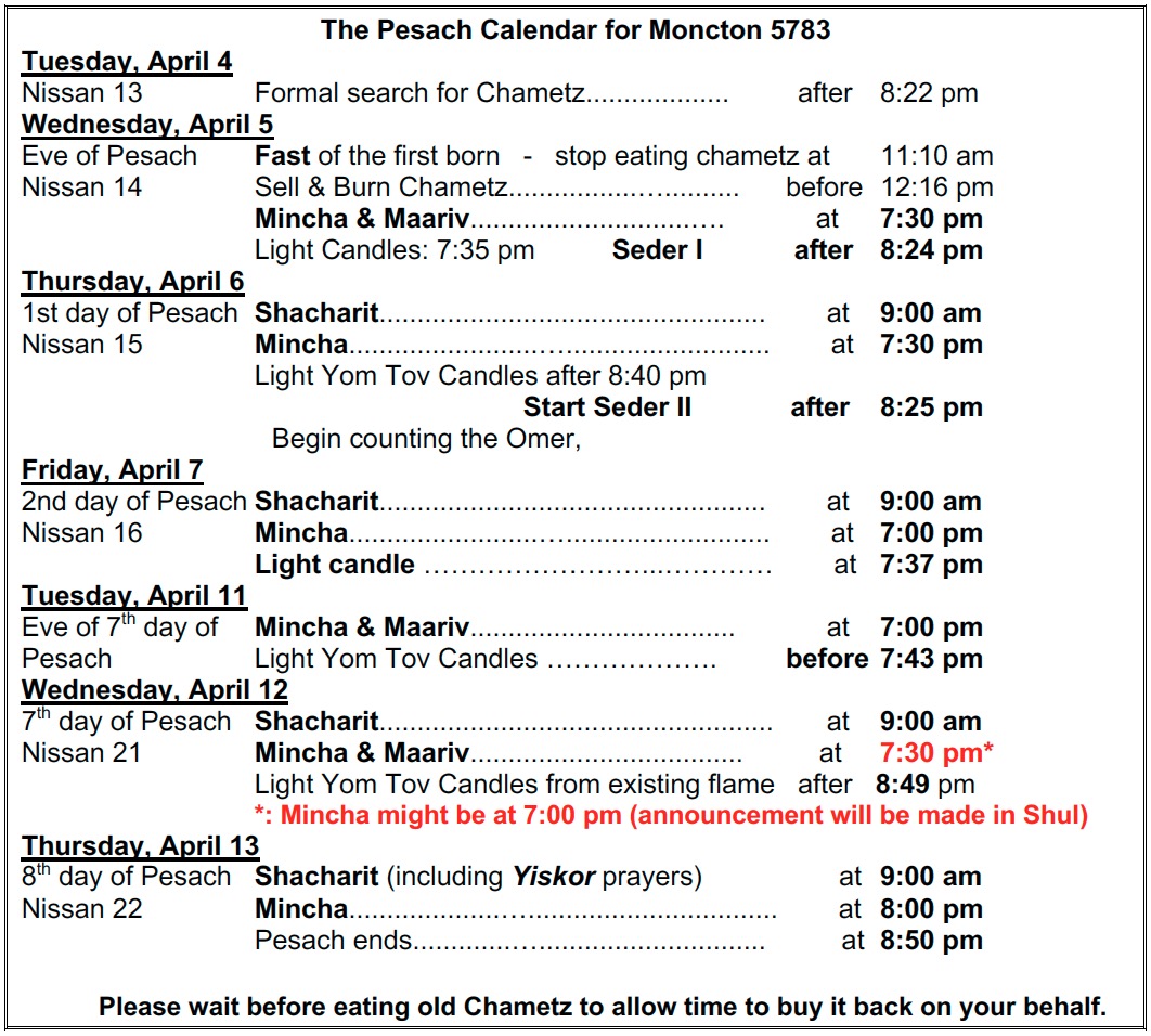 Davening Times (Tiferes Israel Synagogue)